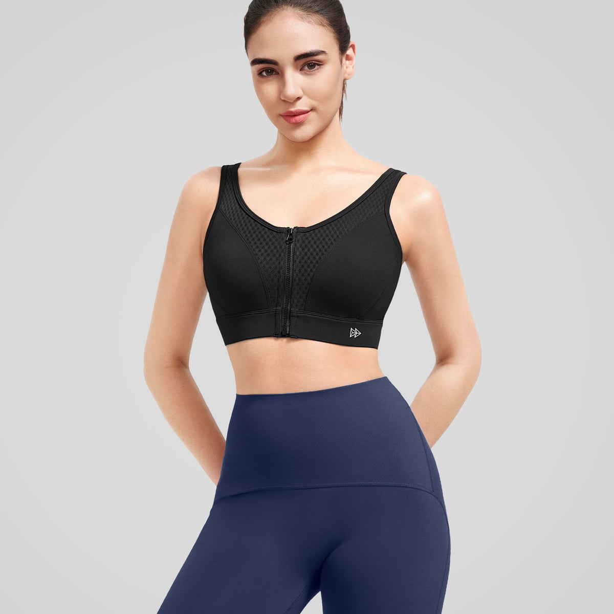 Power Grid Mesh Zip Front Sports Bra | Women's High Support Sports Bra ...